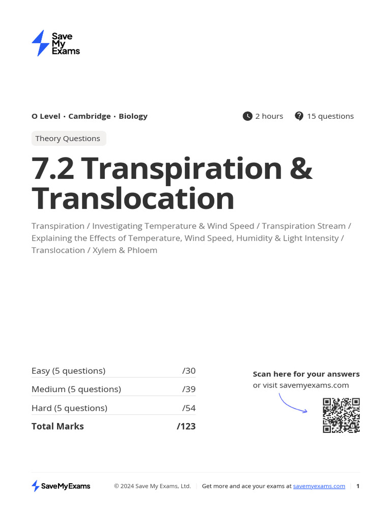 Transpiration and Translocation in Plants | PDF | Plant Stem | Tissue ...