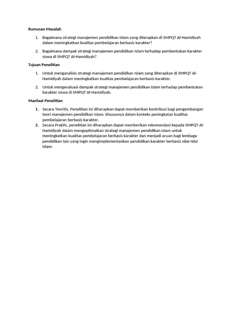 Rumusan Masalah, Tujuan, Manfaat | PDF