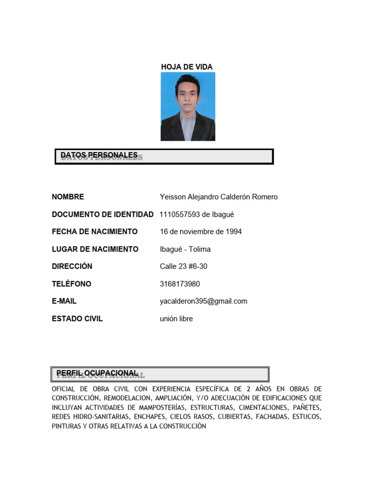 hoja de vida yeisson alejandro calderon(3) | PDF