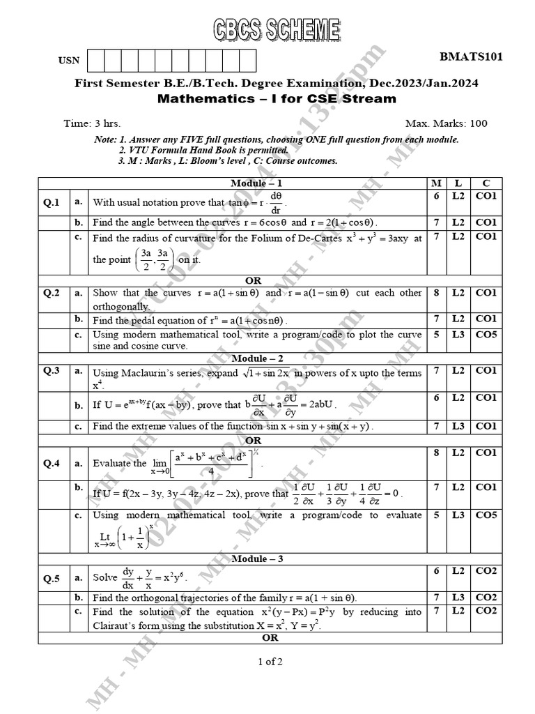 Mathematics - 1 for CSE Stream | PDF | Mathematical Objects | Algebra