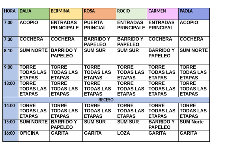 Horario de Tareas de Limpieza | PDF