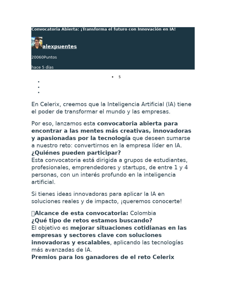 Convocatoria para Innovación en IA en Colombia | PDF | Inteligencia ...