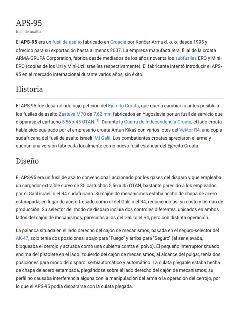APS-95 - Wikipedia, La Enciclopedia Libre | PDF | Balística | Diseño de arma
