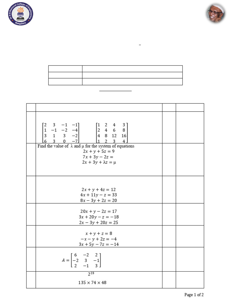 Assignment-II For CSE and ISE | PDF | Eigenvalues And Eigenvectors | Mathematical Objects