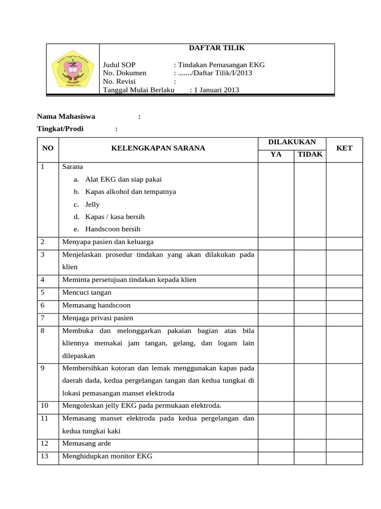 Daftar Tilik Ekg | PDF