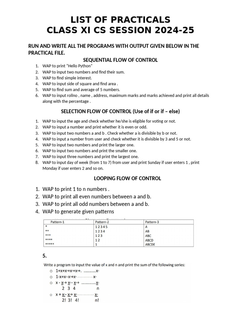 List of Practicals 2024-25 Xi CS | PDF | String (Computer Science) | Function (Mathematics)