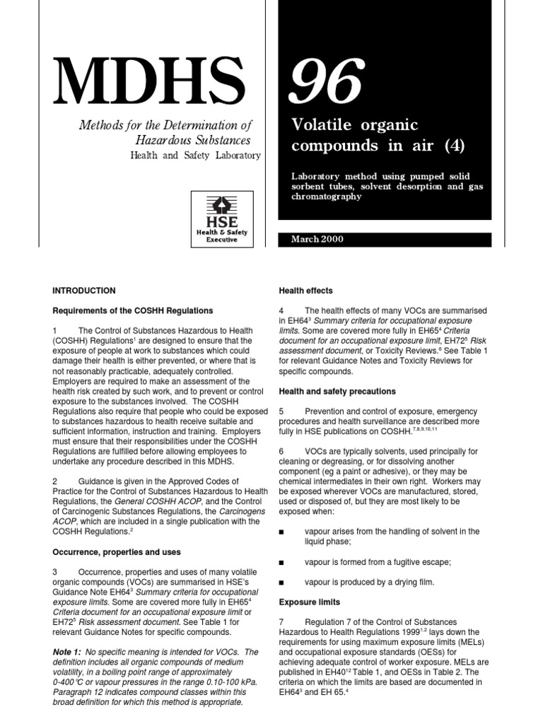 Mdhs 96 | PDF | Gas Chromatography | Volatile Organic Compound