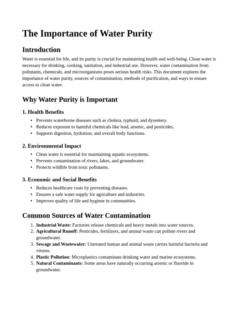 The Importance of Water Purity | PDF | Drinking Water | Water Pollution