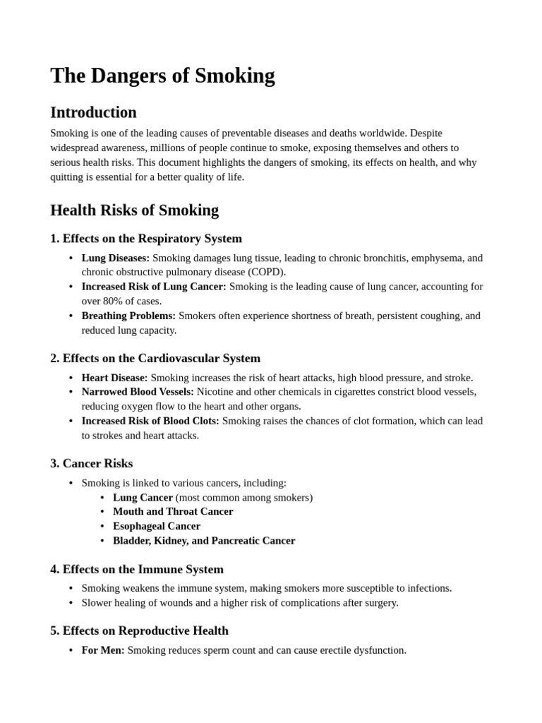 The Dangers of Smoking | PDF | Smoking | Chronic Obstructive Pulmonary ...