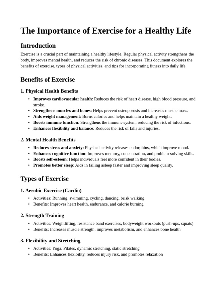 The Importance of Exercise For A Healthy Life | PDF | Physical Fitness ...