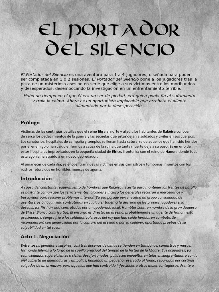 Aventura de Rol: El Portador del Silencio | PDF