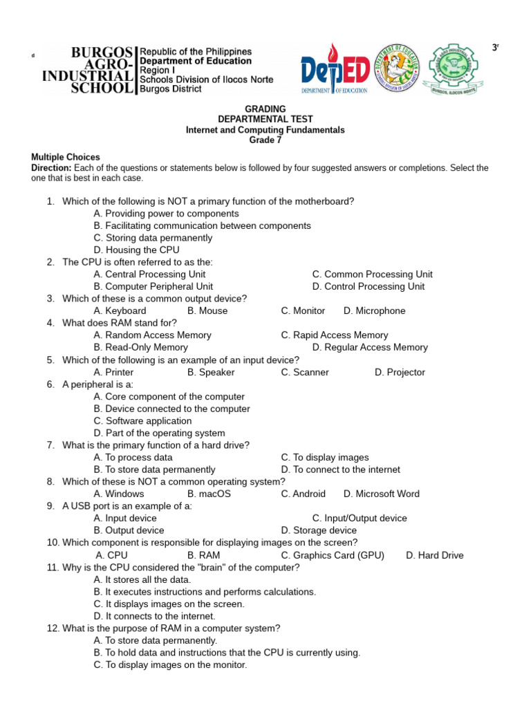 3rd GRADING icf exam | PDF | Input/Output | Computer Hardware