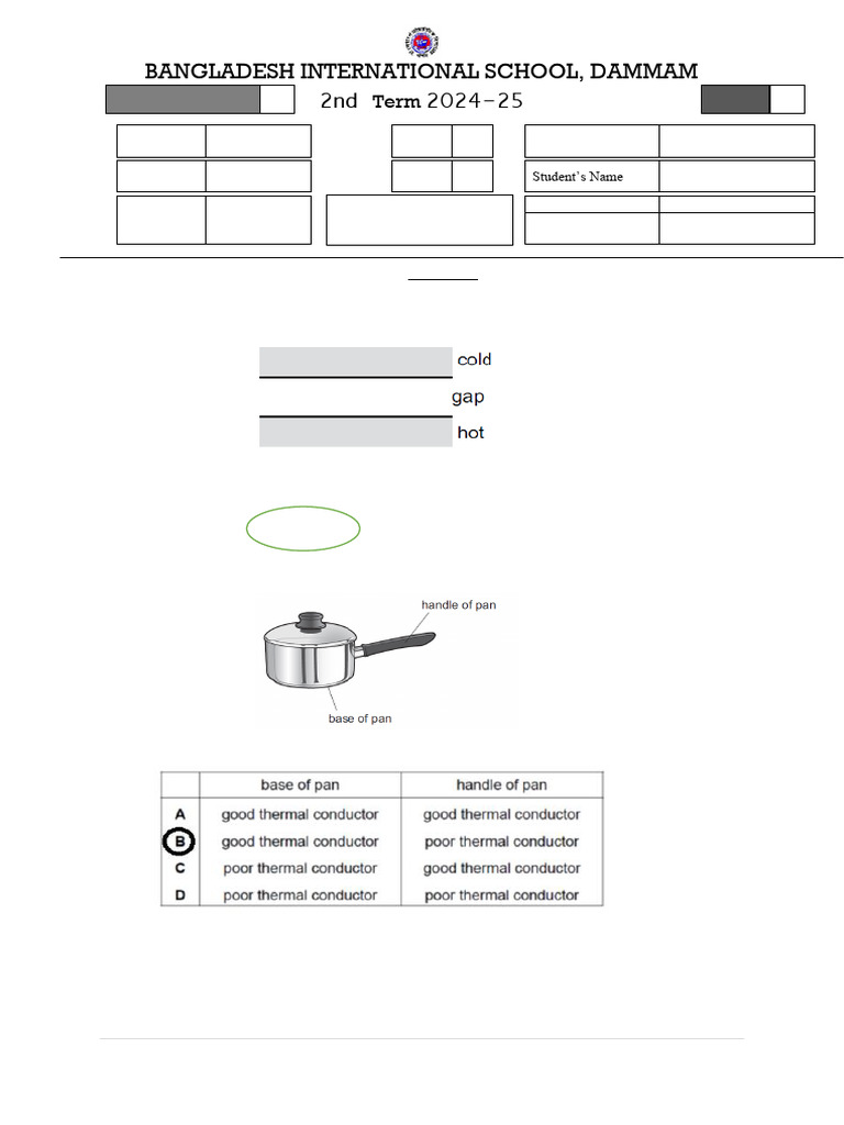 Grade 8 Physics Worksheet | PDF | Thermal Conduction | Heat
