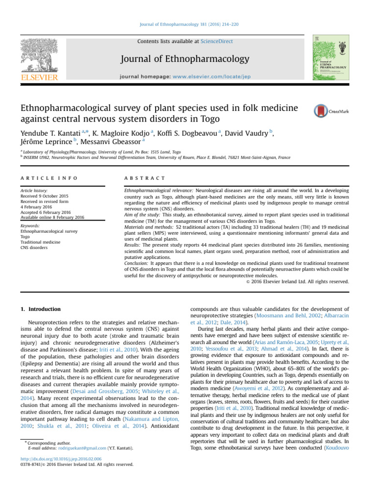 Ethnopharmacological_survey_of_plant_species | PDF | Neuroprotection