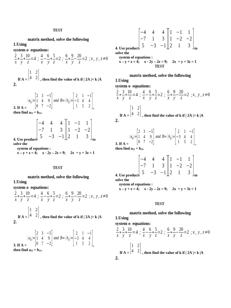 Test Matrices Determinant | PDF | Applied Mathematics | Functions And ...