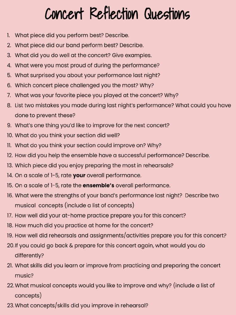 Concert Reflection-25 Questions | PDF