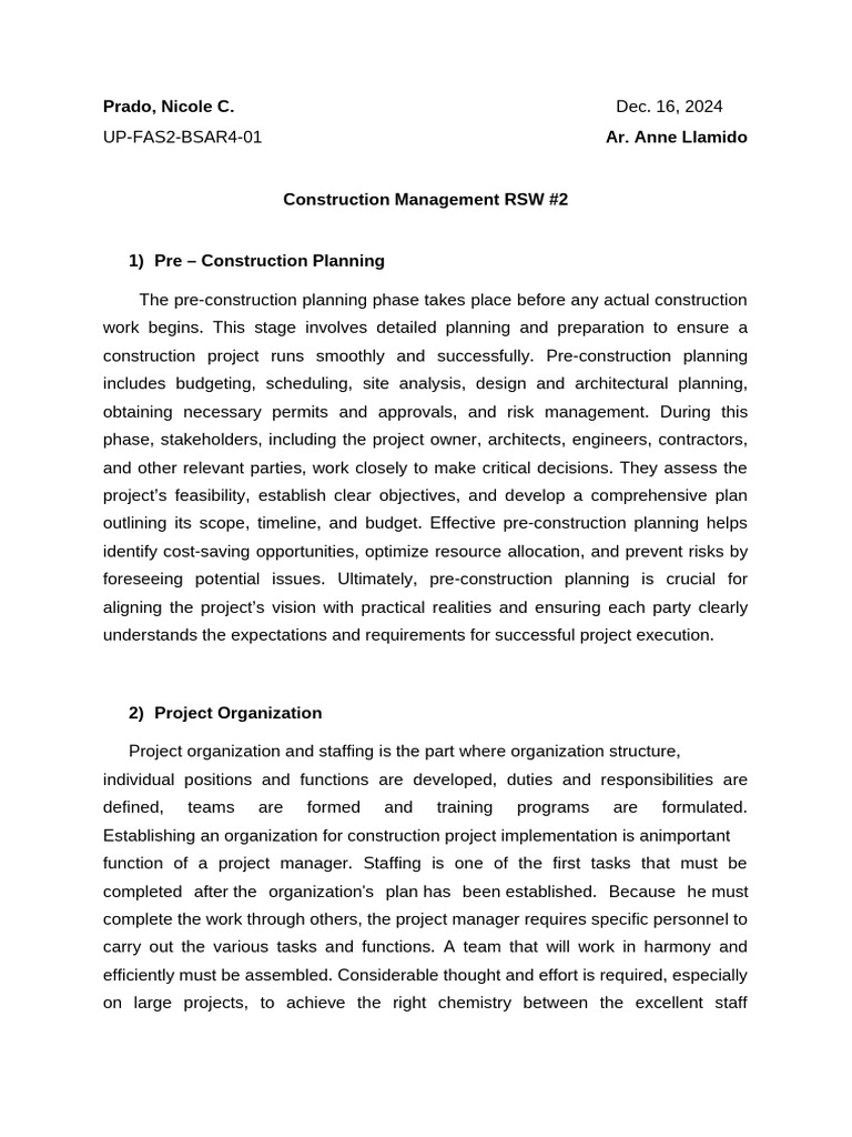 Construction Management RSW#2 | PDF | Risk Management | Construction ...