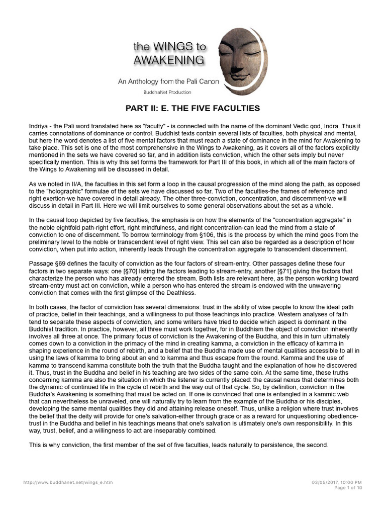 The Five Faculties Indriya | PDF | Buddhist Philosophy | Indian Philosophy