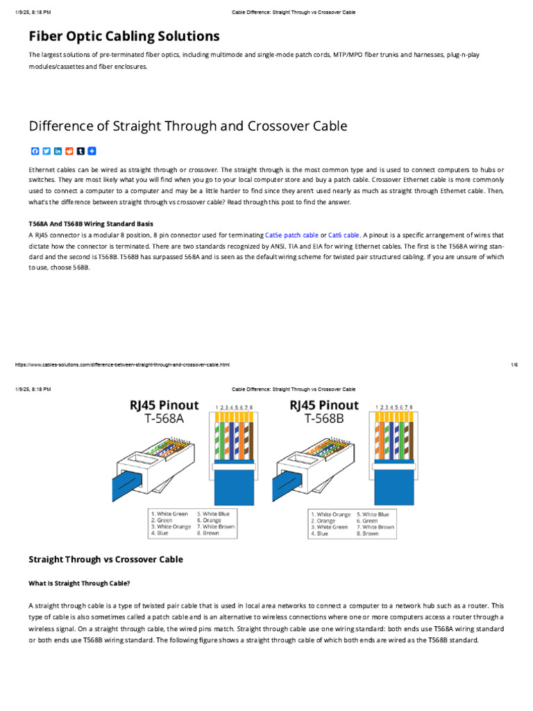 Straight Through vs Crossover Cable Guide | PDF | Network Switch ...