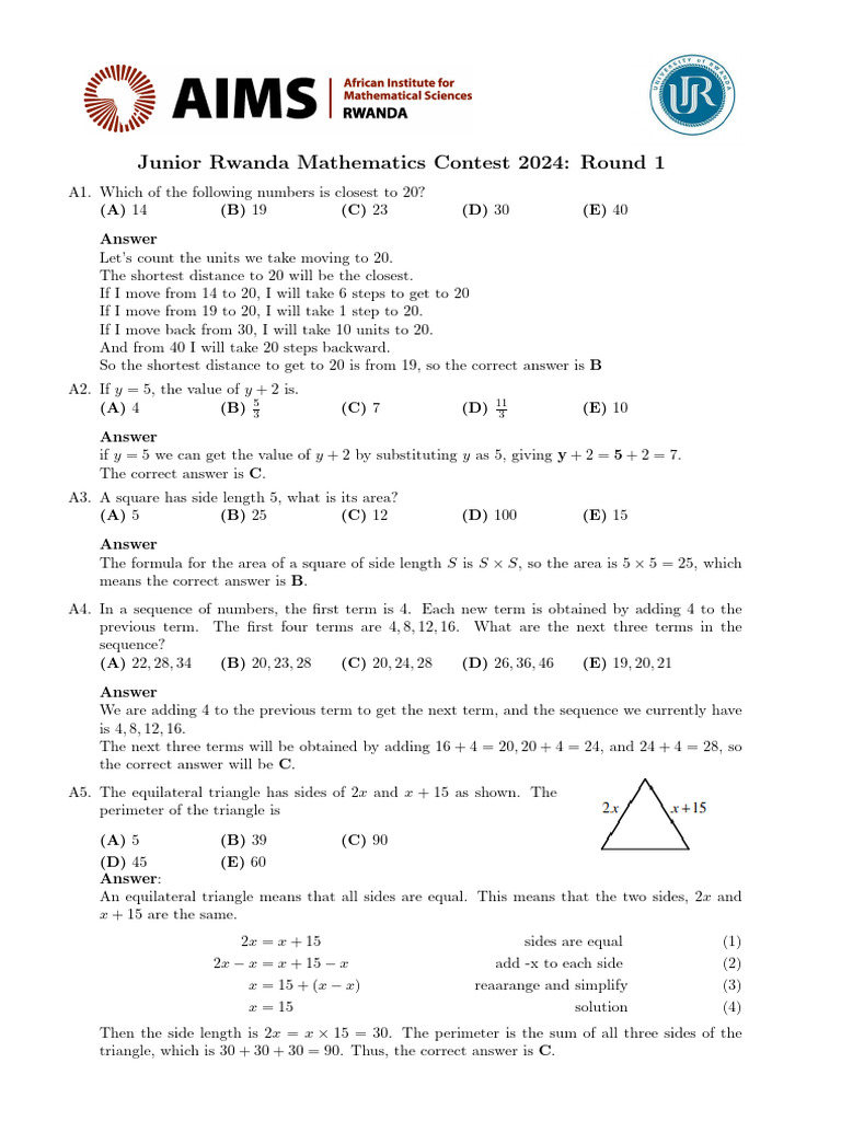 JRMC_2024 + Solutions | PDF | Area | Elementary Mathematics