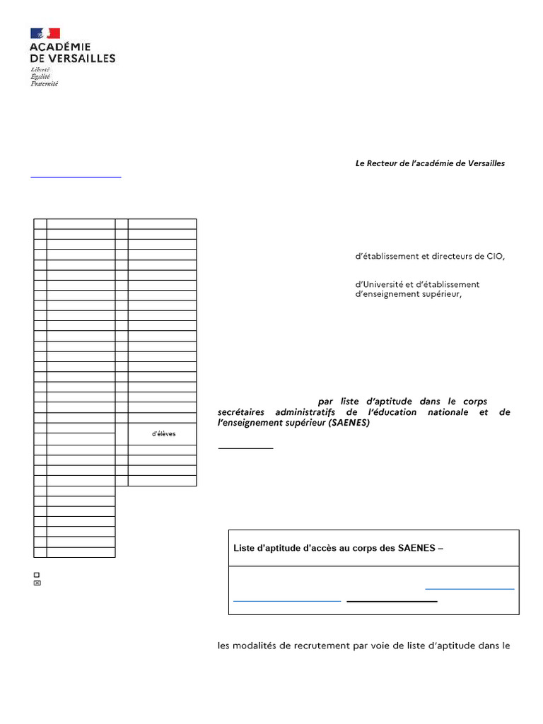 Liste d'aptitude SAENES 2025 | PDF