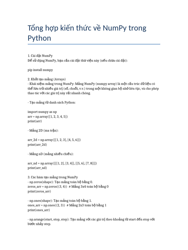 Tong Hop Kinh Thuc Numpy | PDF