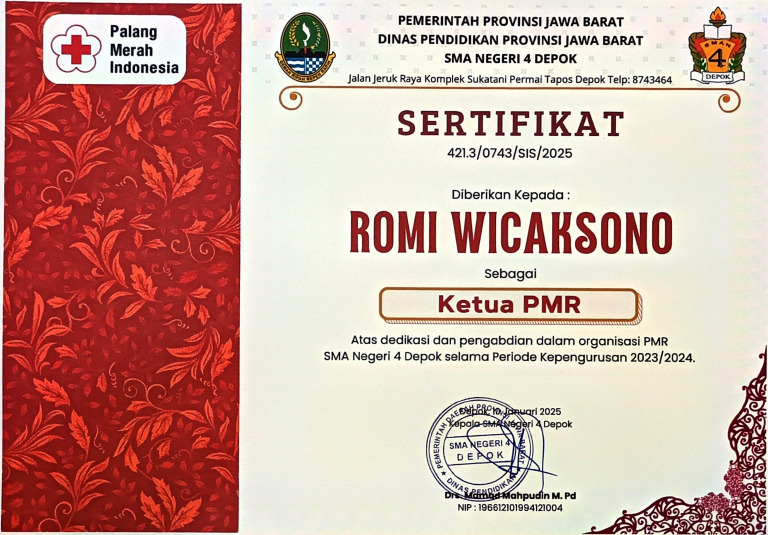 Sertifikat Ketua PMR (Romi Wicaksono) | PDF