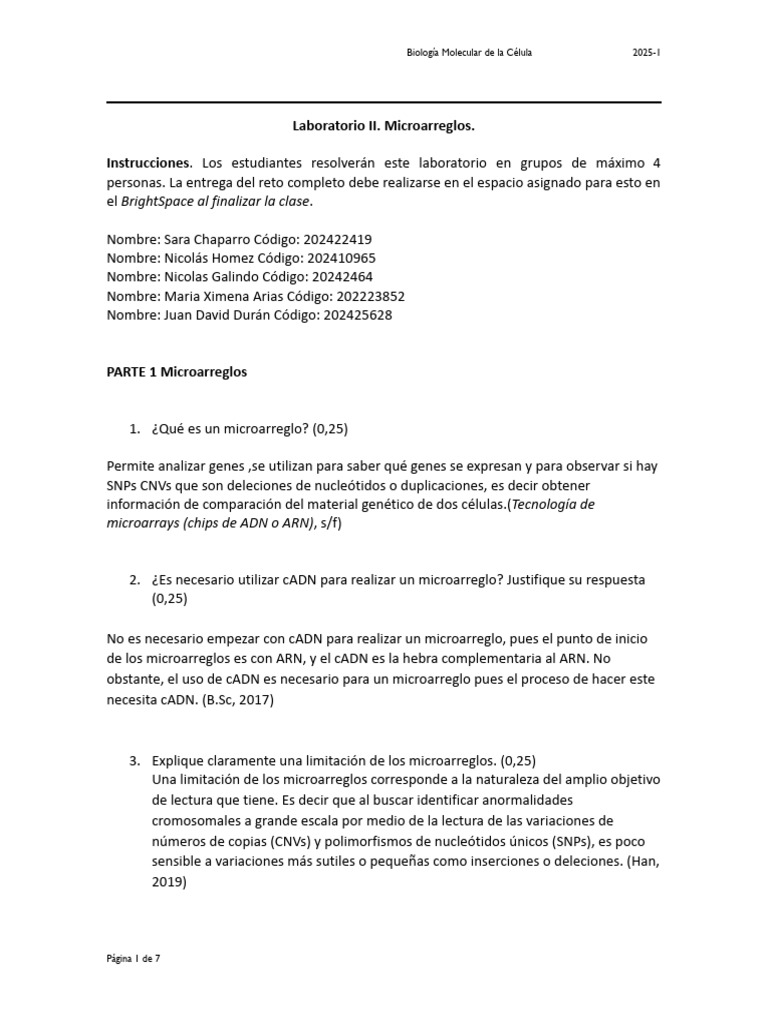 Laboratorio II. Microarreglos | PDF | Adn Microarray | Cáncer