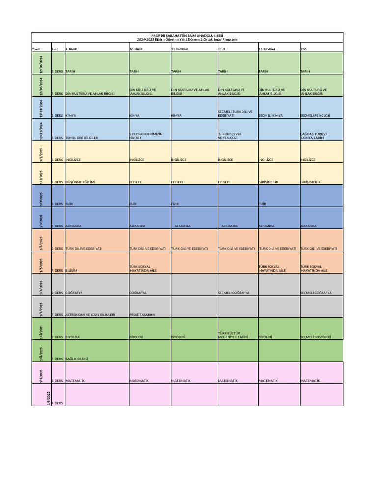2.yazili Sinav Takvi̇mi̇ | PDF