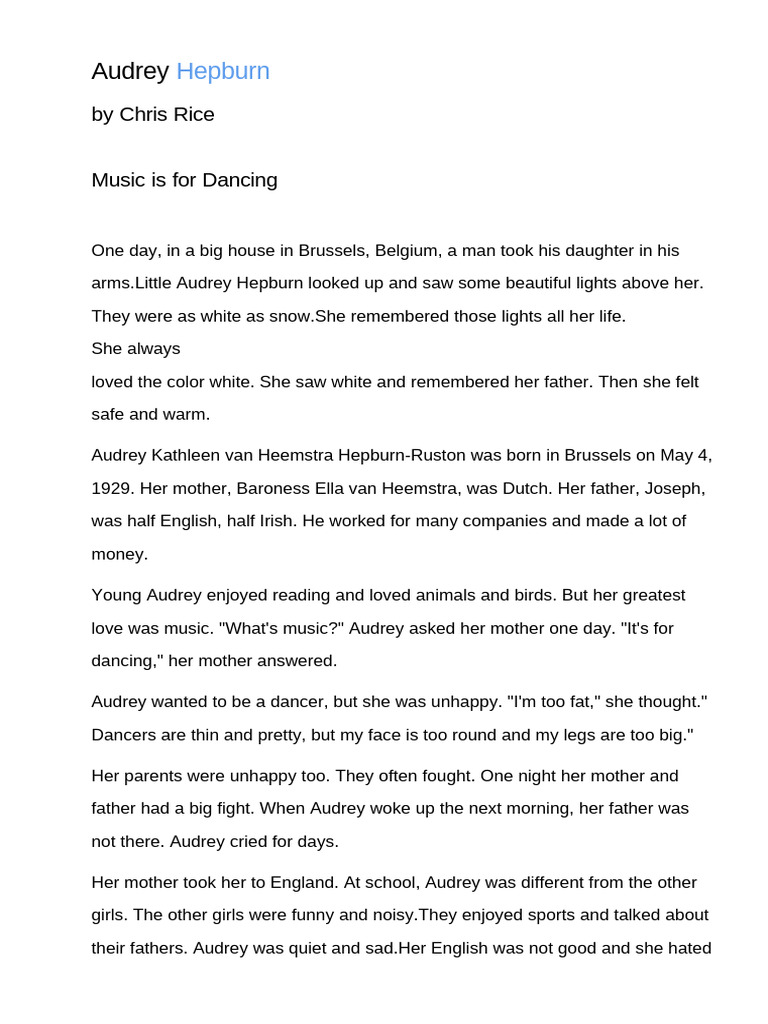 Audrey Hepburn: A Life in Dance and Film | PDF