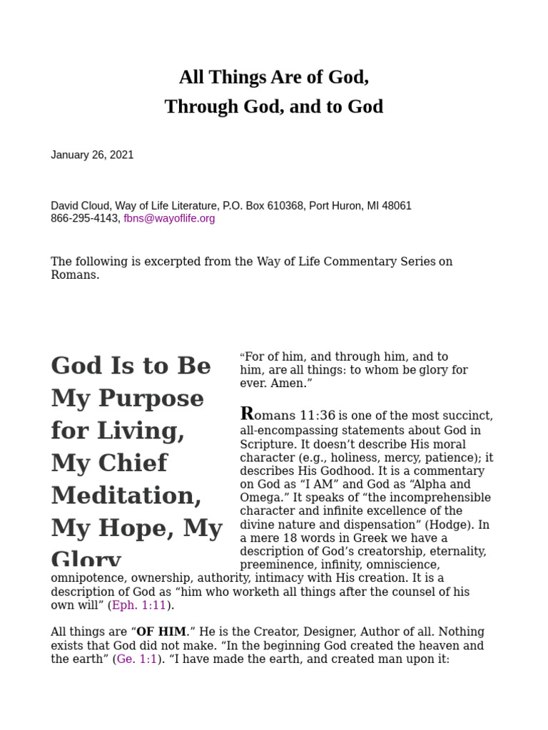 All Things Are of God, Through God, and to God | PDF | Glory (Religion ...