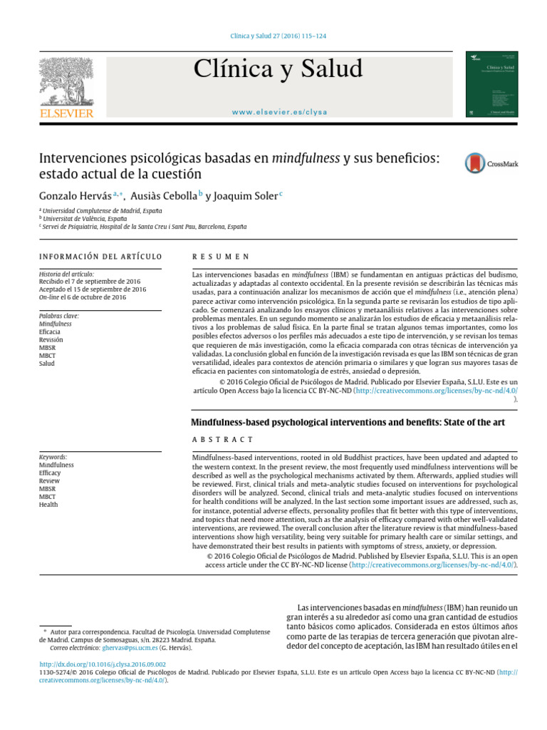 Intervenciones Psicológicas Basadas en Mindfulness y Sus Beneficios | PDF | Atención plena | Las ...
