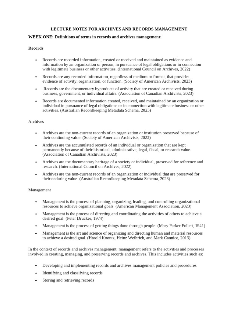 Archives and Records Management Lecture Note | PDF | Records Management ...
