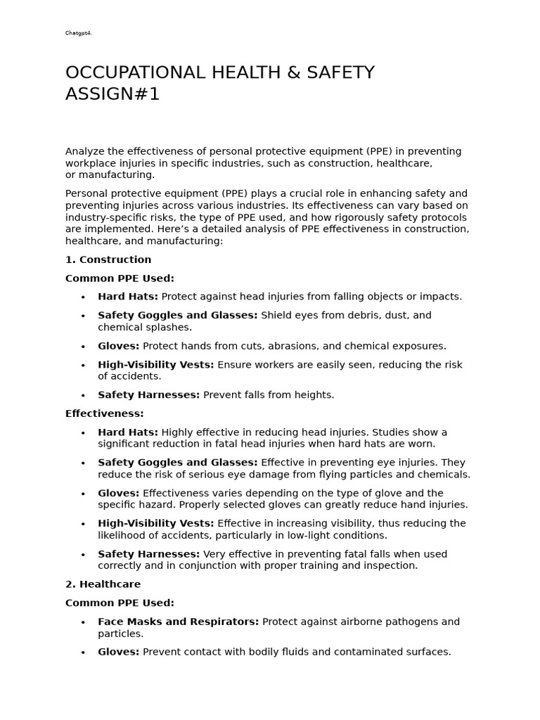 occupational health and safety assignment | PDF | Personal Protective ...