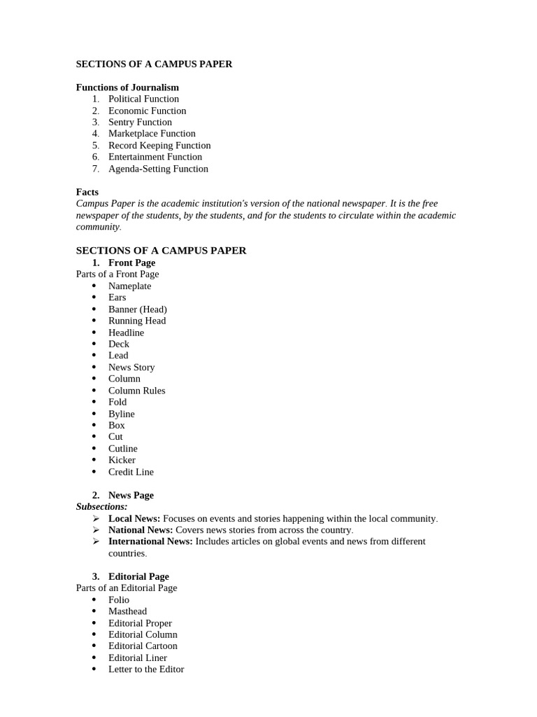 Sections of a Campus Paper Explained | PDF