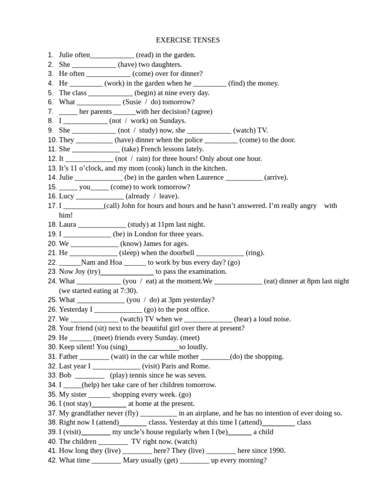 EXERCISE TENSES htd, httd qkd,qktd | PDF