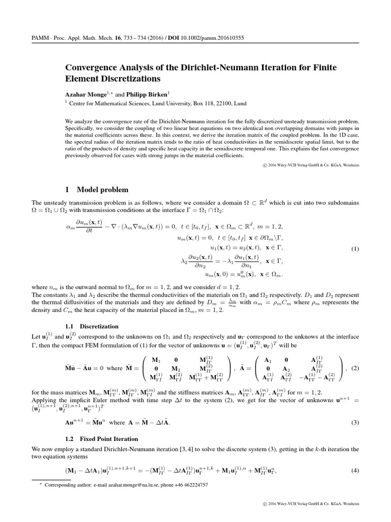Monge Et Birken - 2016 - Convergence Analysis of The Dirichlet Neumann Iter | PDF | Linear ...