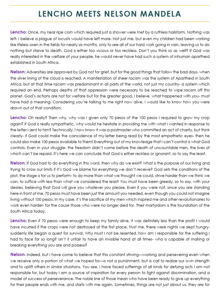 Lencho Meets Nelson Mandela | PDF
