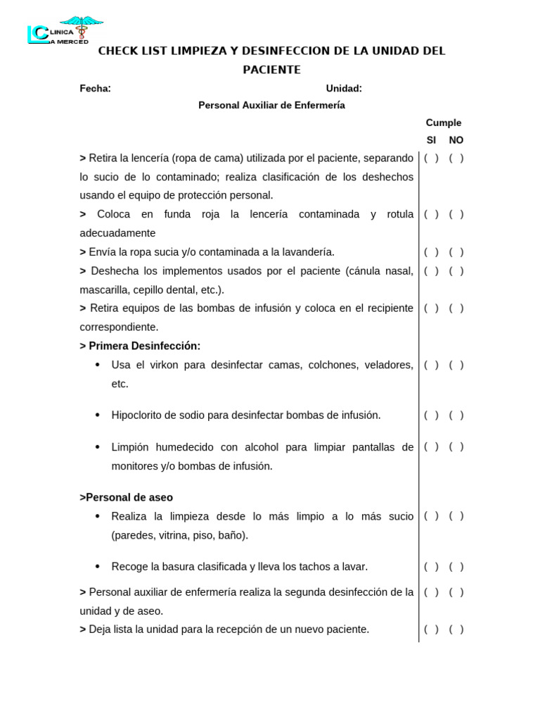check list limpieza y desinfeccion | PDF check list limpieza y desinfeccion | PDF