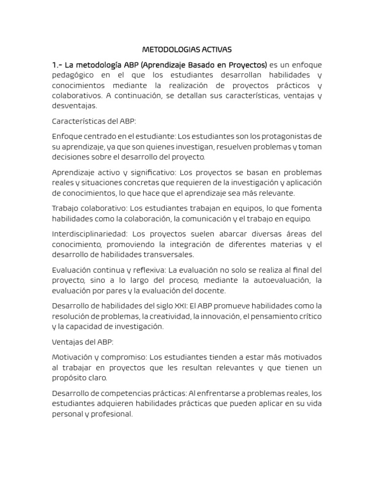 Metodologias Activas Definiciones | PDF | Caso de estudio | Aprendizaje