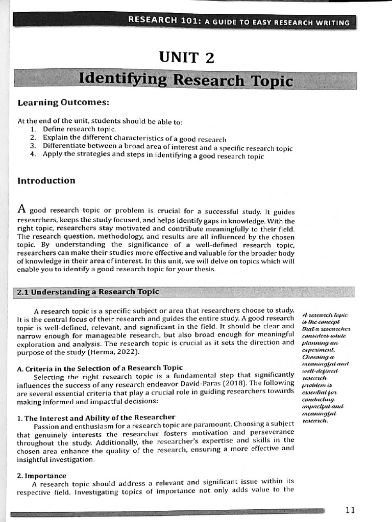 Identifying A Research Topic | PDF