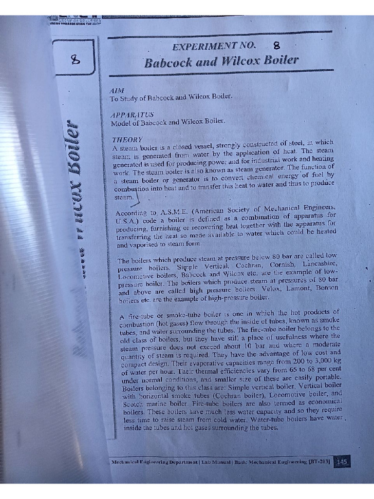 BME 8th Exp. Babcock Boiler | PDF