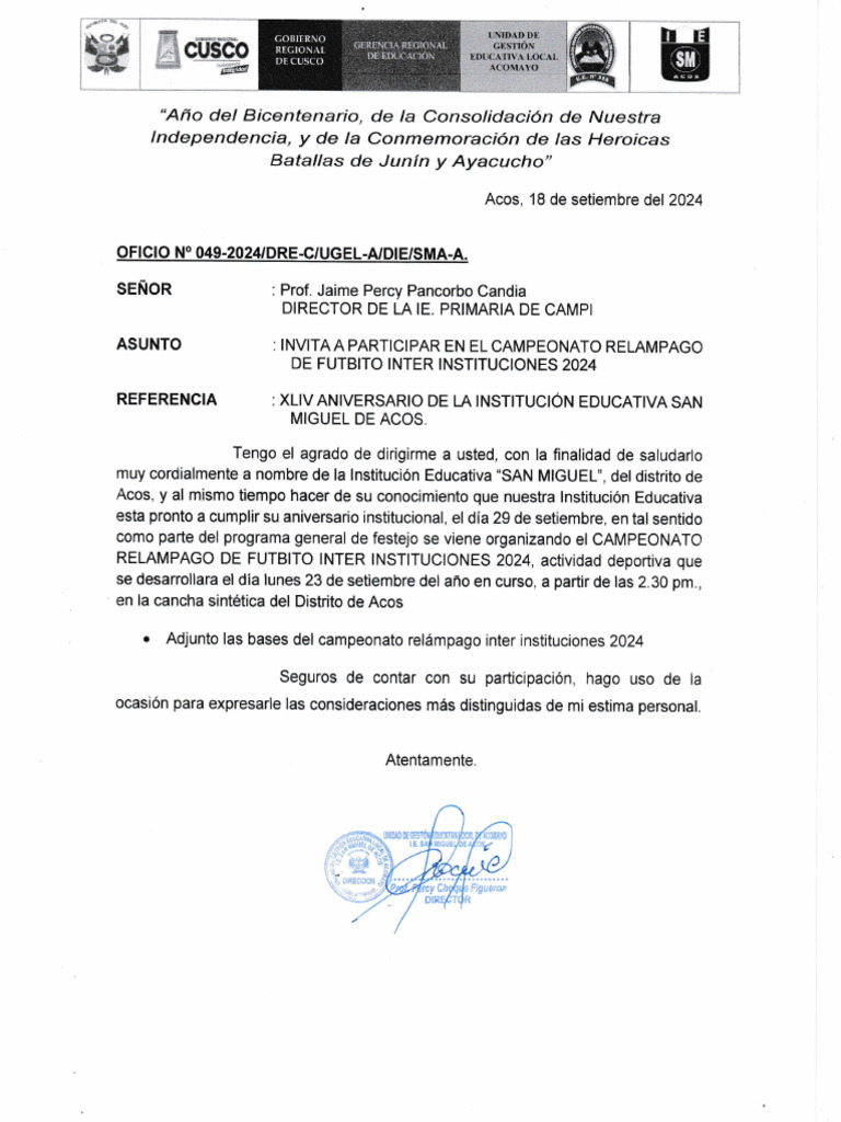 Oficio de Invitación Campi | PDF