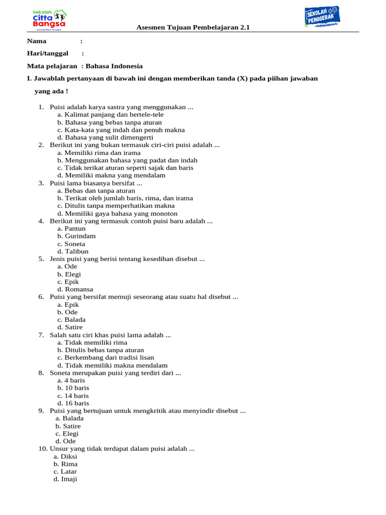 Asesmen Bhs Ind TP Puisi | PDF