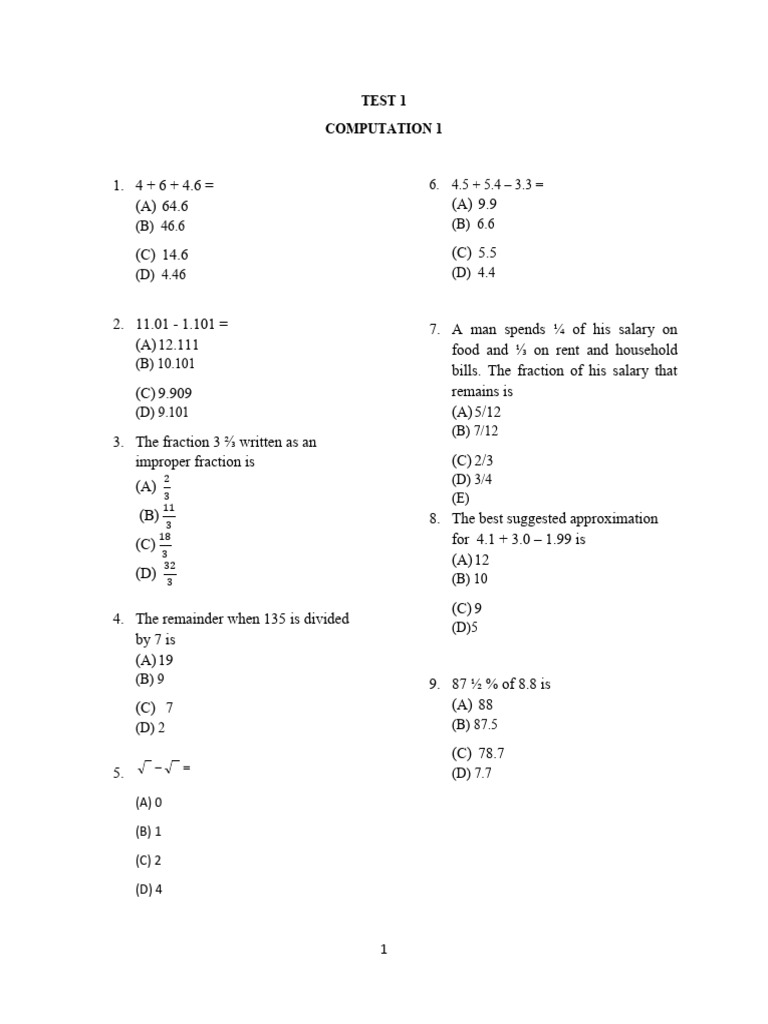 MC Practice Tests For CSEC Maths | PDF | Interest | Prices