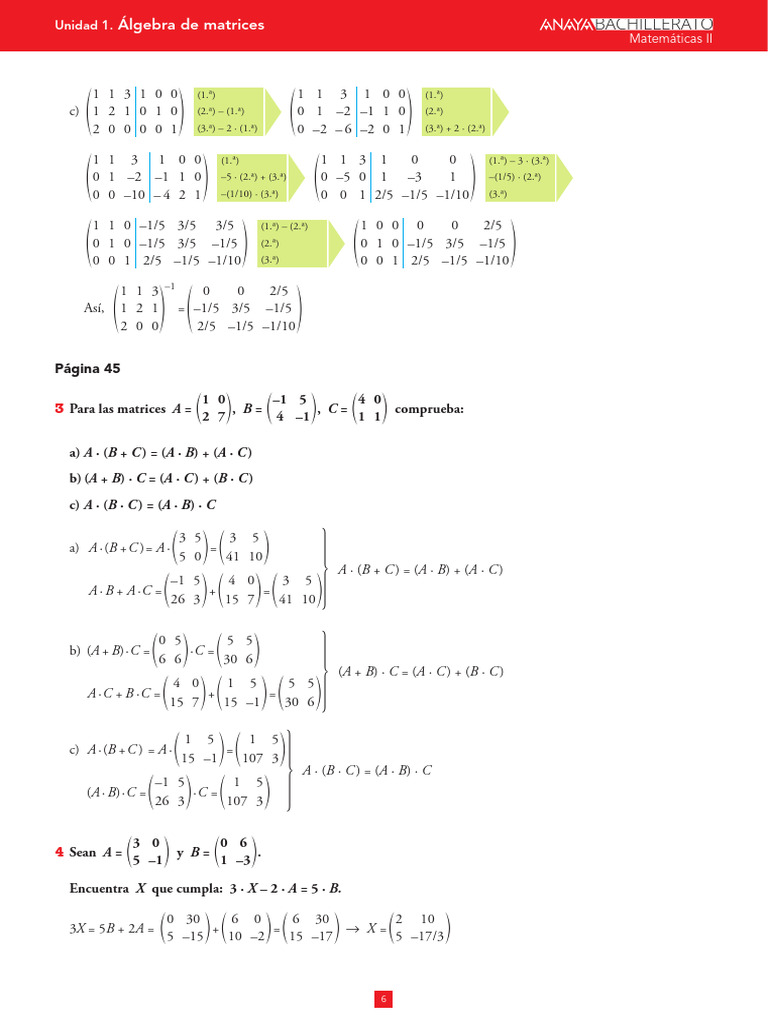 Álgebra de Matrices para Bachillerato | PDF | Análisis matemático ...