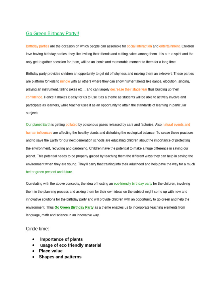 Eco-Friendly Birthday Party Ideas | PDF | Natural Environment | Nature