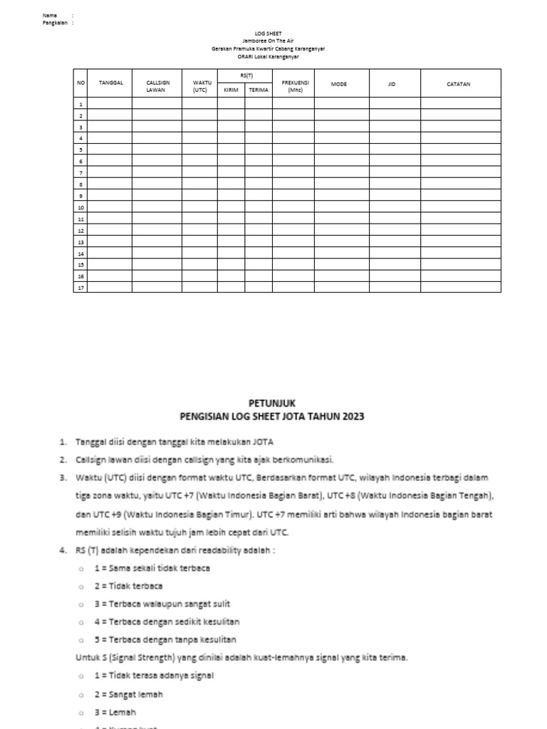 Log Sheet Jota 2023-1 | PDF