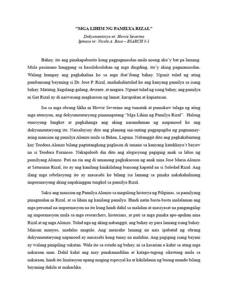 Mga Lihim Ng Pamilya Rizal | PDF