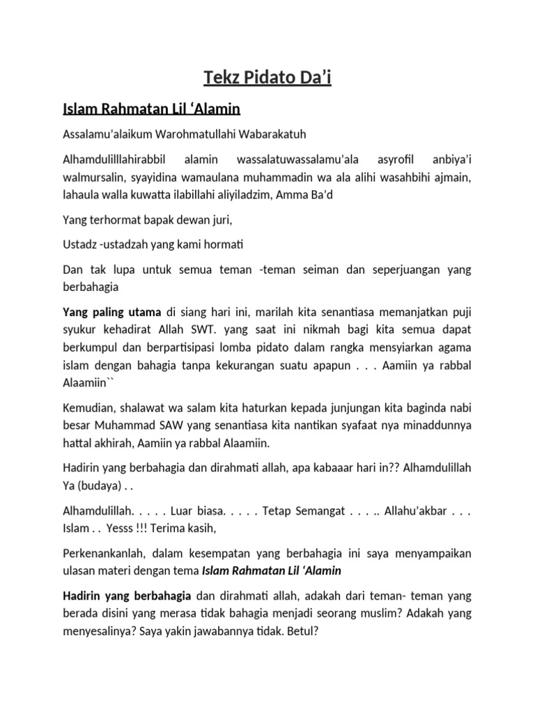 Tekz Pidato Dai Islam Rahmatan Lil Alamin | PDF